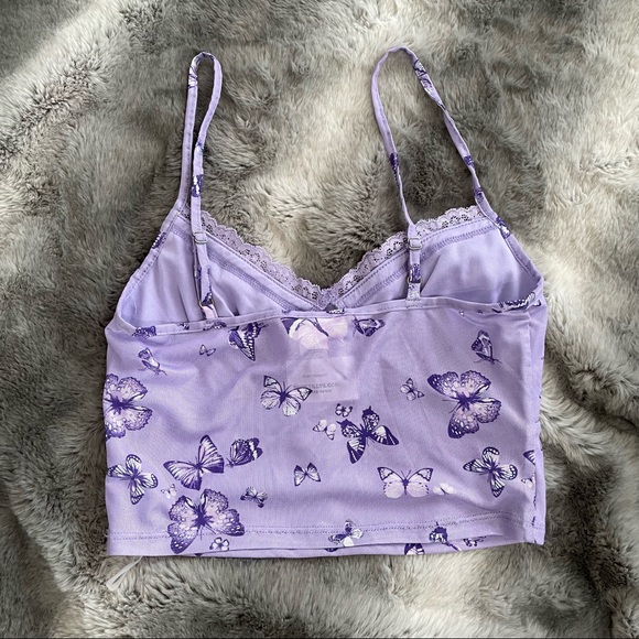 Full Tilt | Tops | Full Tilt Purple Mesh Butterfly Lace Cami Crop Top ...